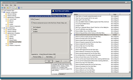 Disabling the Shut Down button on Windows Server 2008